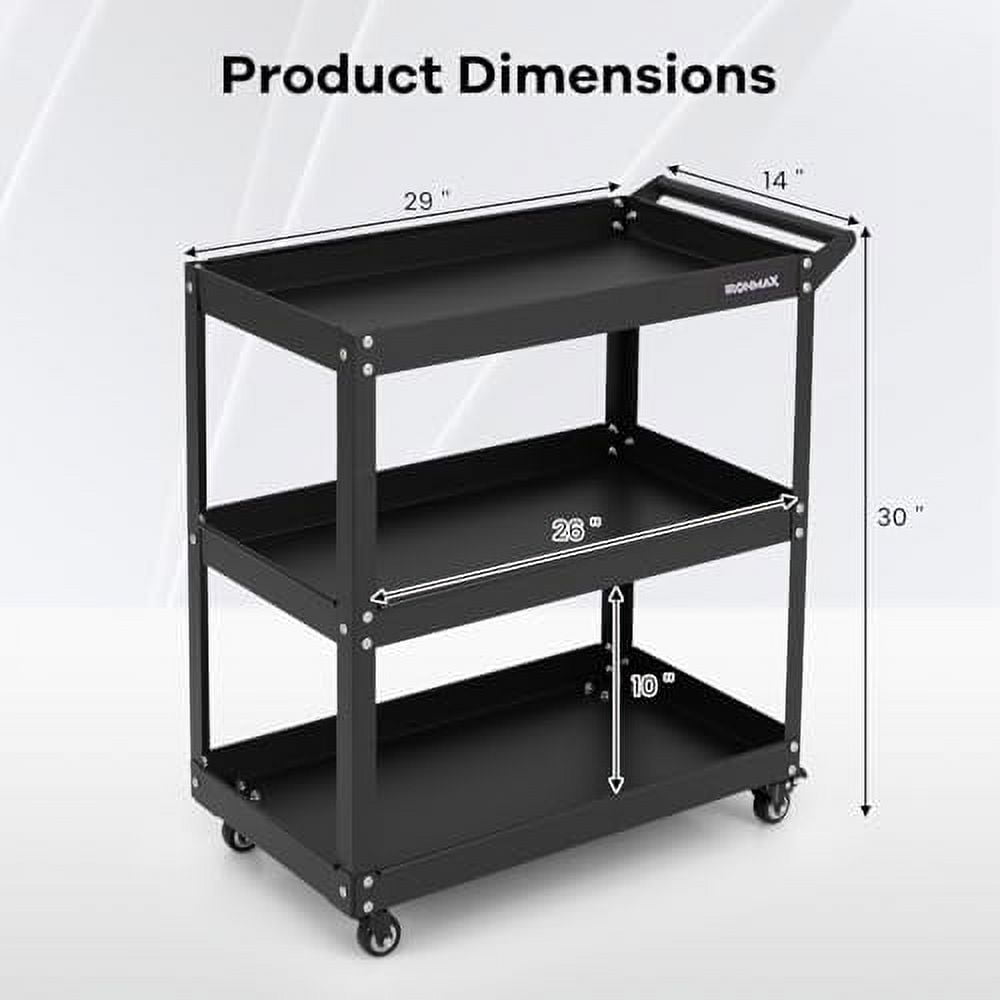 IRONMAX 3 Tier Utility Cart, Heavy Duty Steel Push Service Cart with Lockable 360 Degree Casters ...