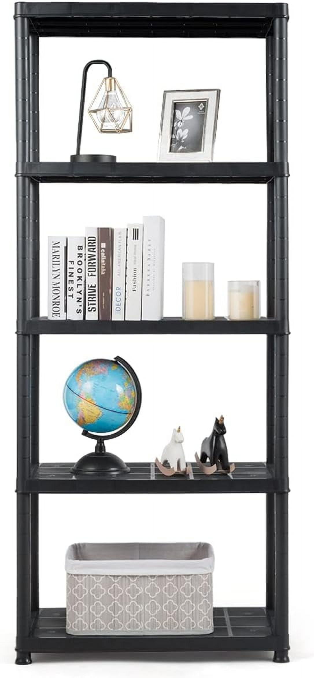 IRONMAX 5-Tier Plastic Shelving Unit, Multi-Purpose Shelf Rack, No Tools Required, Free Standing ...