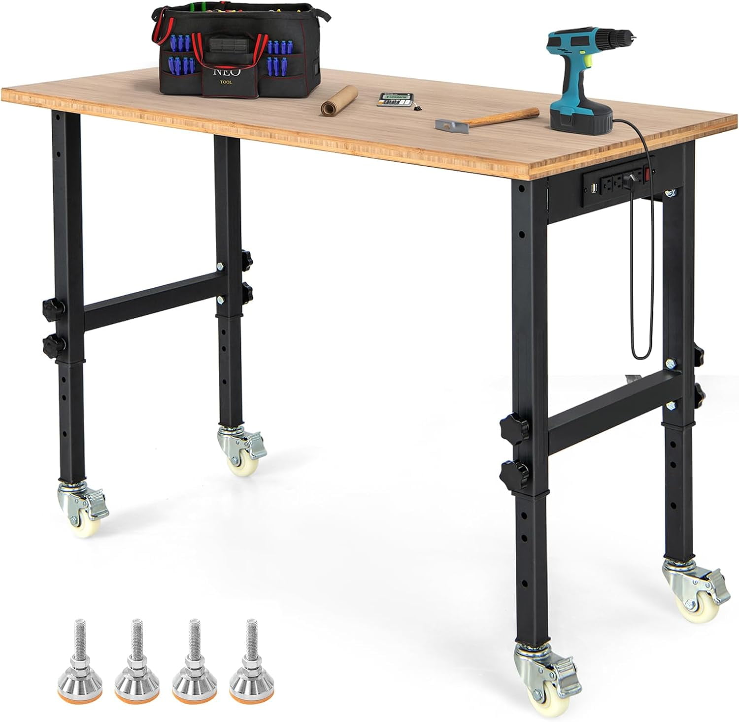 IRONMAX Adjustable Workbench with Wheels, 48 Inch Rolling Wood Work ...