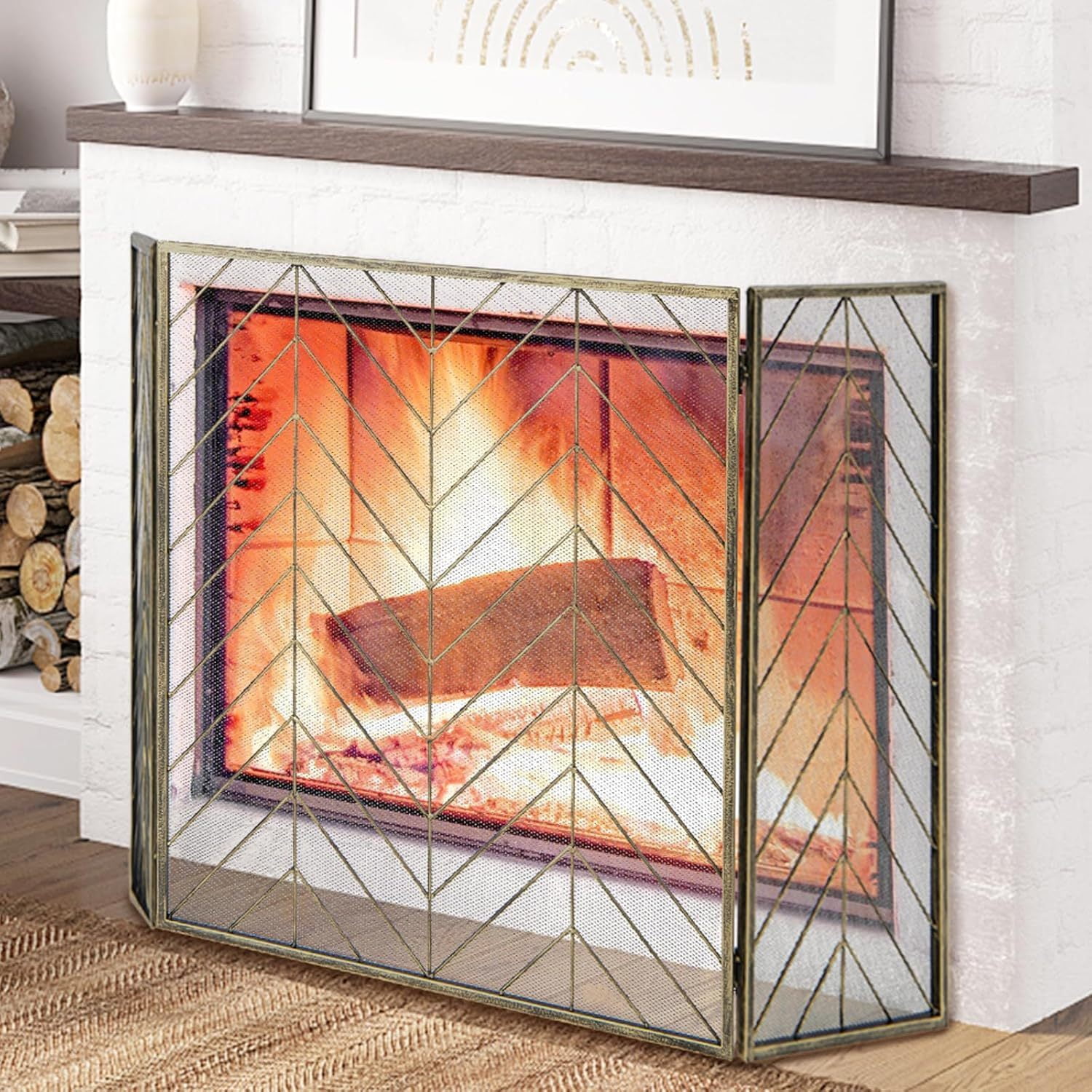 IRONMAX Fireplace Screen, 3-Panel Foldable Wrought Iron Fireplace ...