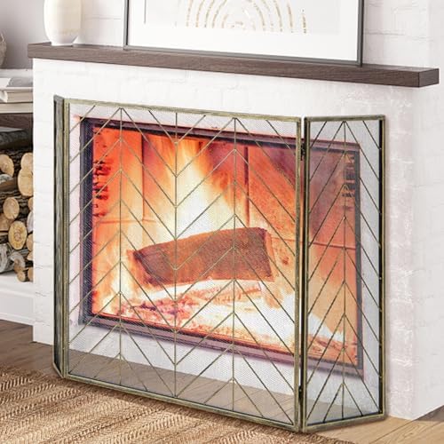 IRONMAX Fireplace Screen, 3-Panel Foldable Wrought Iron Fireplace ...