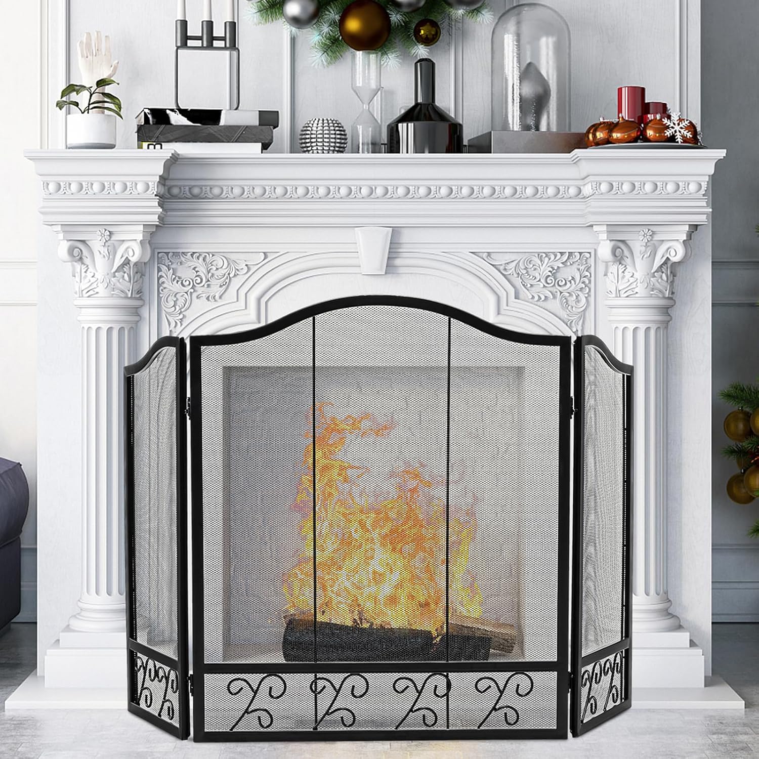 IRONMAX Fireplace Screen, Foldable 3-Panel Decorative Fireplace Screens ...