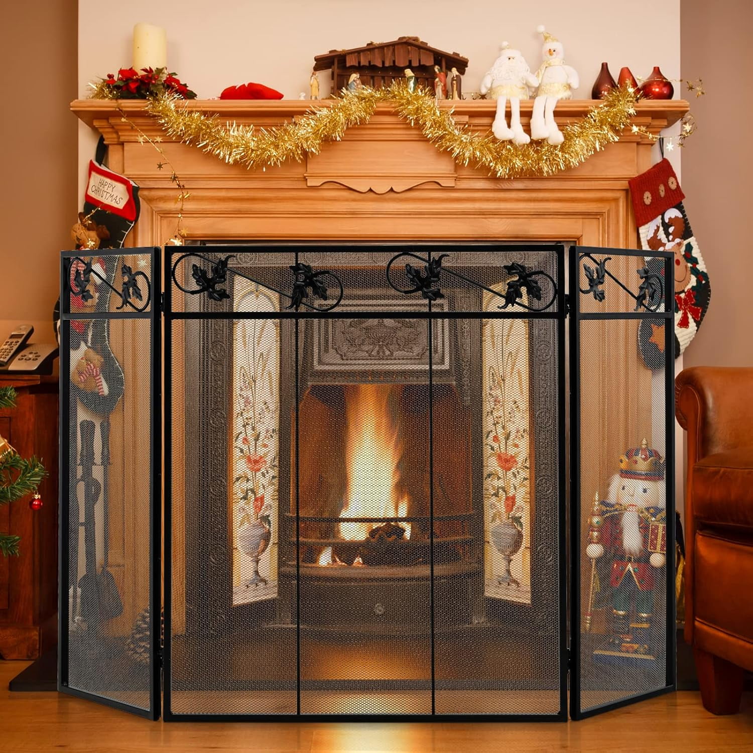 IRONMAX Fireplace Screen, Foldable 3-Panel Decorative Fireplace Screens ...