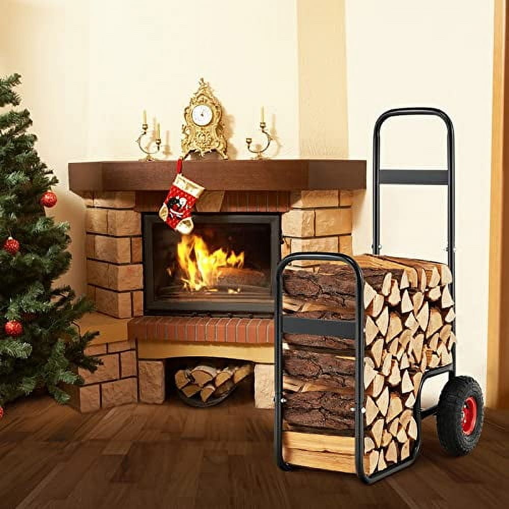 IRONMAX Firewood Log Cart, Heavy Duty Wood Carrier w/ 10.5’’ Large All ...