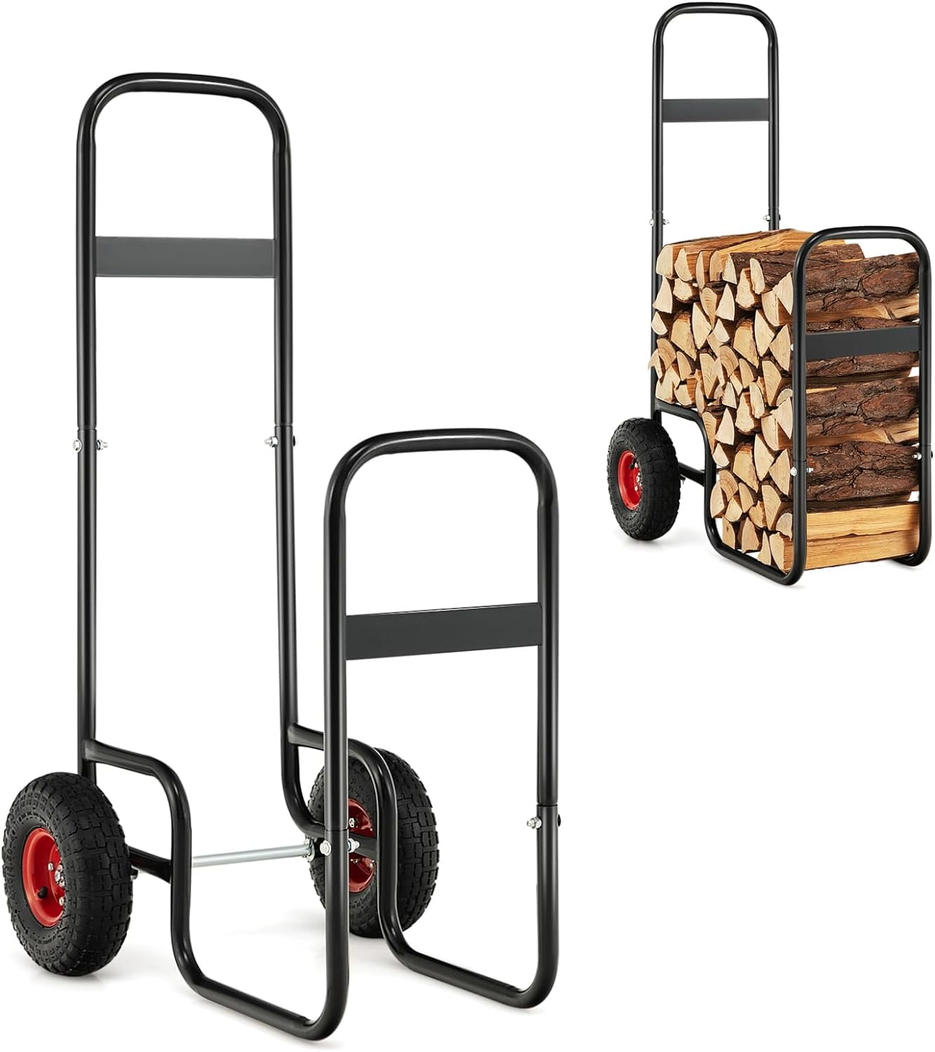 IRONMAX Firewood Log Cart, Heavy Duty Wood Carrier w/ 10.5’’ Large All ...