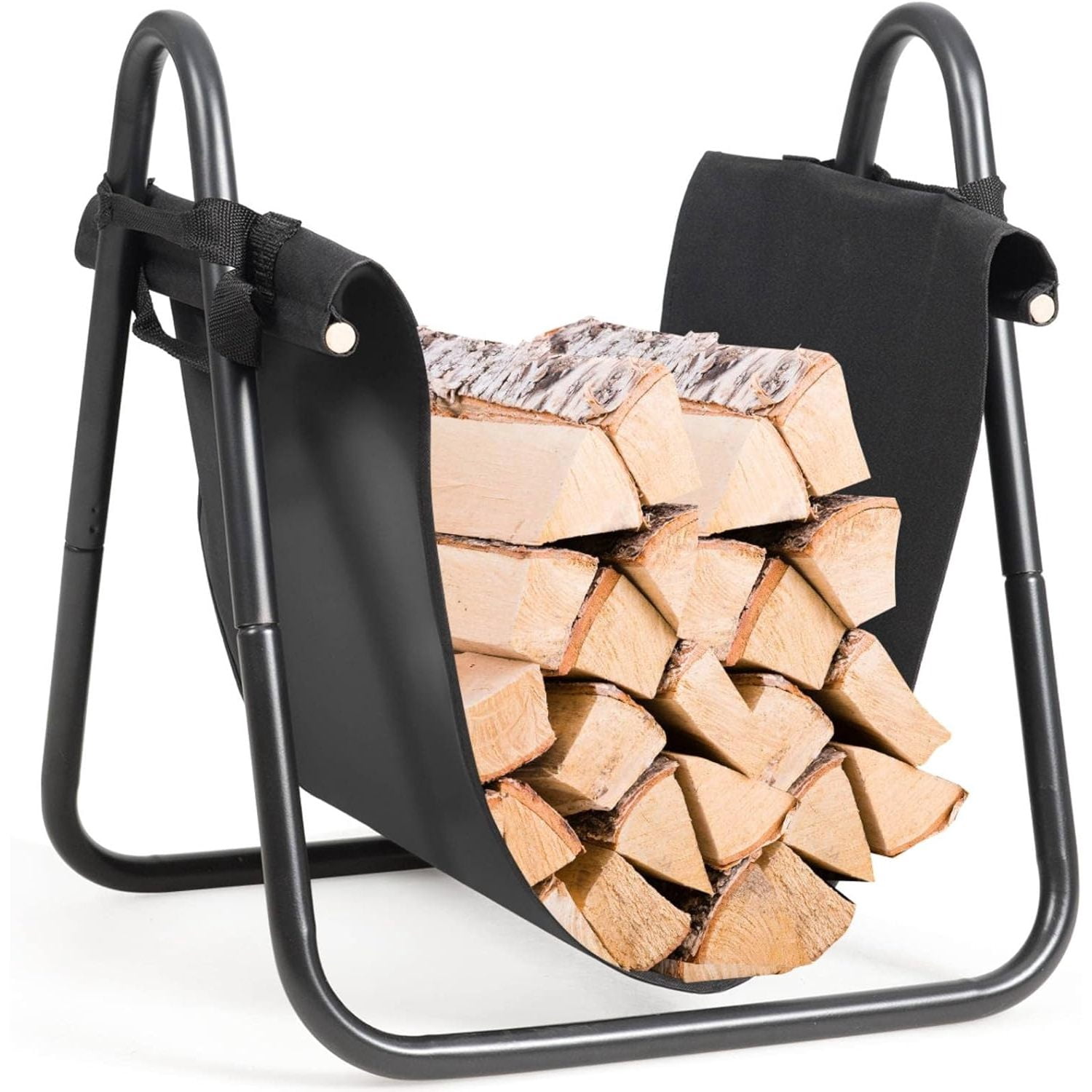 IRONMAX Firewood Rack with Canvas Log Holder, Indoor and Outdoor Heavy ...