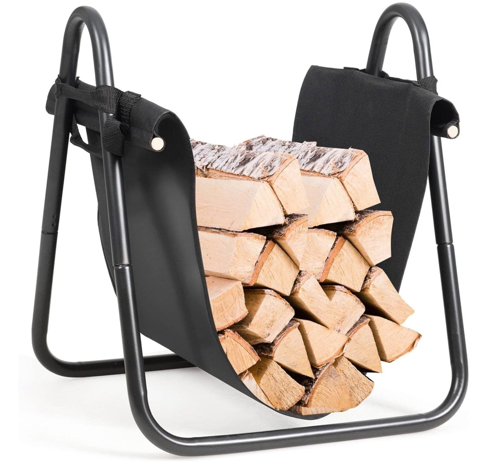 IRONMAX Firewood Rack with Canvas Log Holder, Indoor and Outdoor Heavy ...