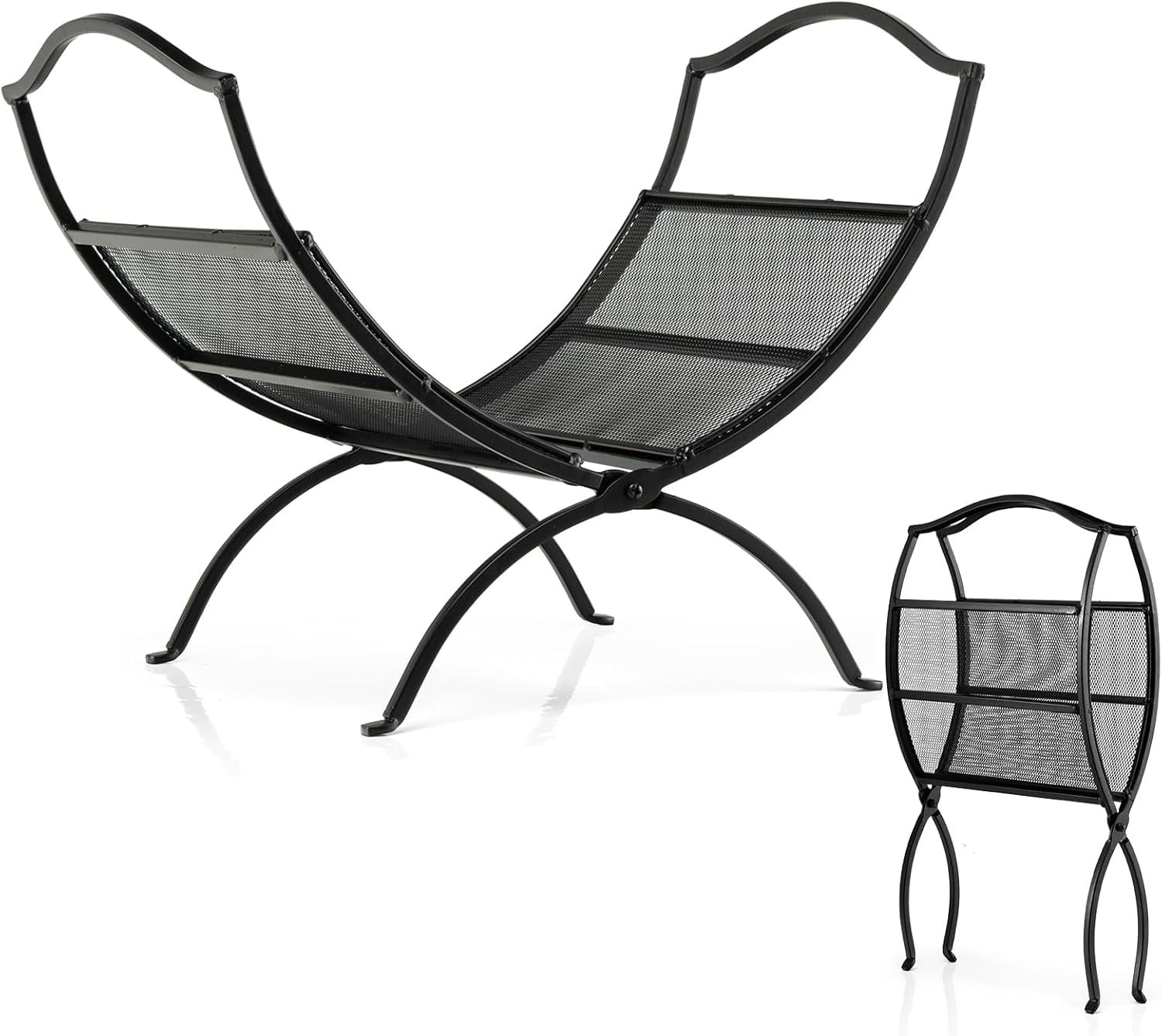 IRONMAX Folding Firewood Rack, 19’’ Portable Steel Fireplace Wood ...