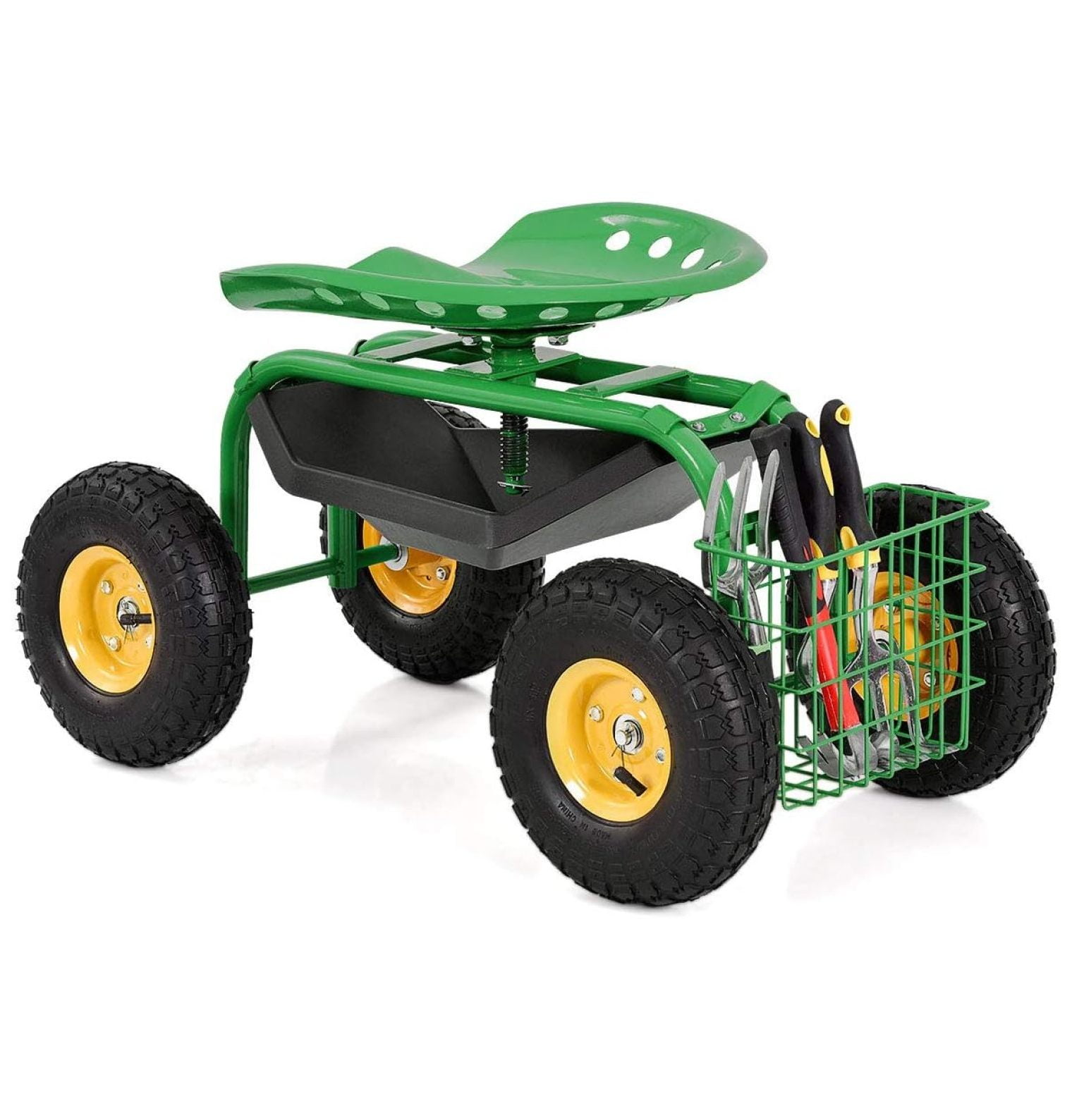 IRONMAX Garden Cart with Seat, Heavy Duty Gardening Work Stools w ...