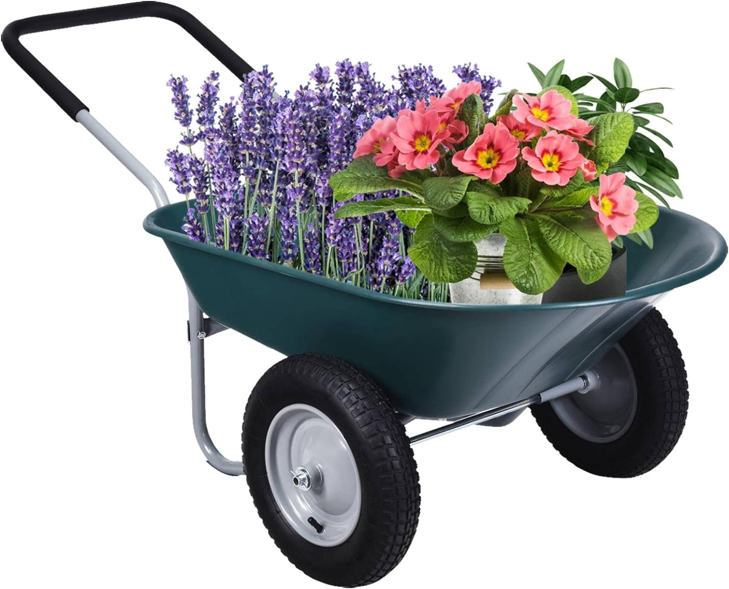 IRONMAX Garden Dual-Wheel Wheelbarrow, Heavy Duty Utility Yard Cart w ...