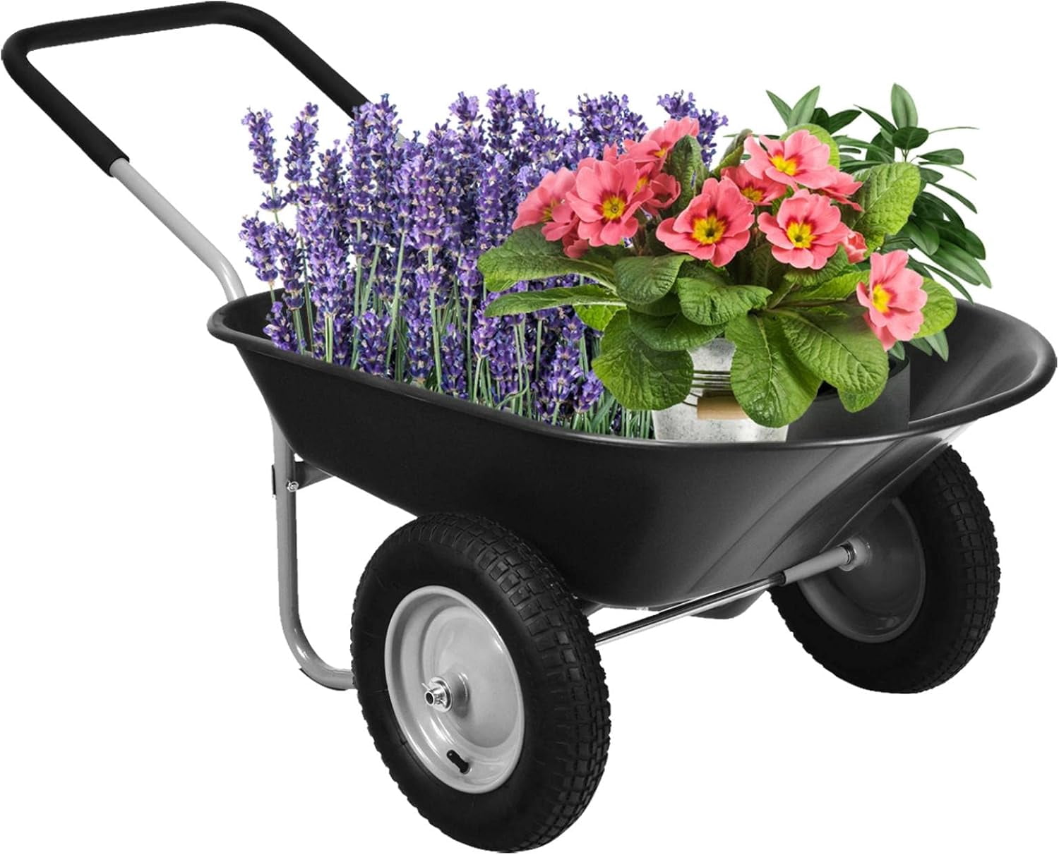 IRONMAX Garden Dual-Wheel Wheelbarrow, Heavy Duty Utility Yard Cart w ...