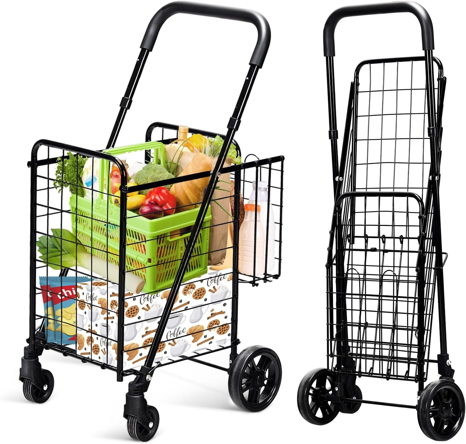 IRONMAX Grocery Shopping Cart, Foldable Heavy Duty Utility Cart w ...