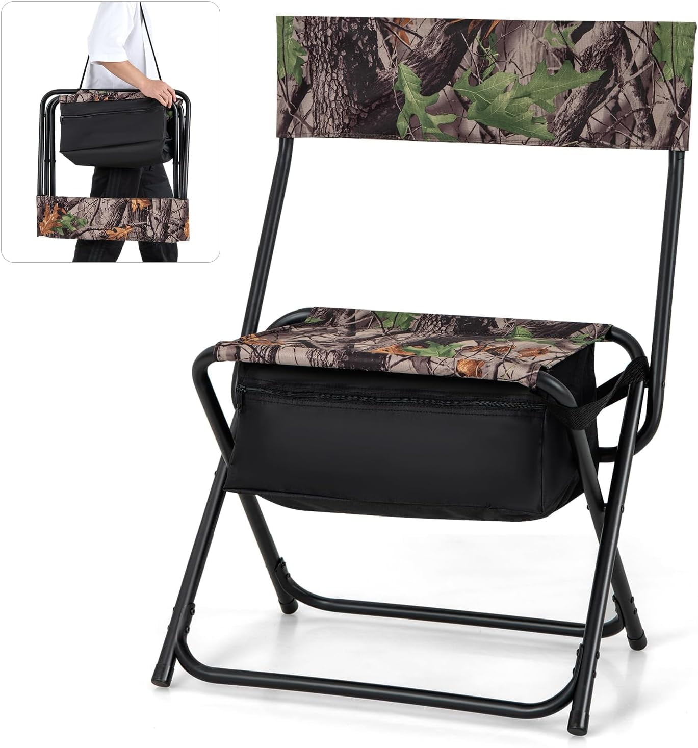 IRONMAX Hunting Chair, Folding Hunting Stool with Backrest, Storage ...