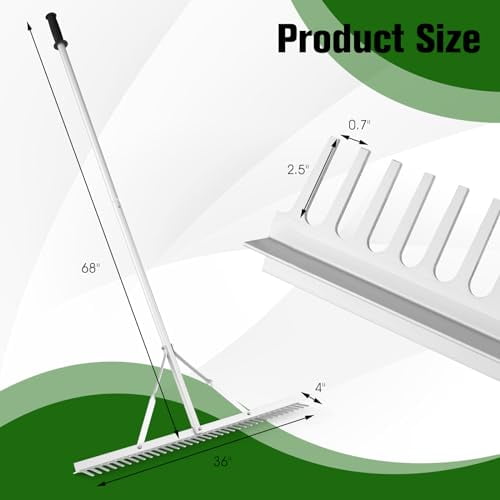 IRONMAX Landscape Rake, 36’’W Aluminum Garden Leaf Rake with 68’’ Long ...
