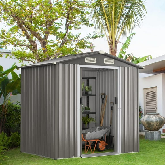IRONMAX Outdoor Storage Shed, 6x4 FT Galvanized Steel Large Garden Shed ...