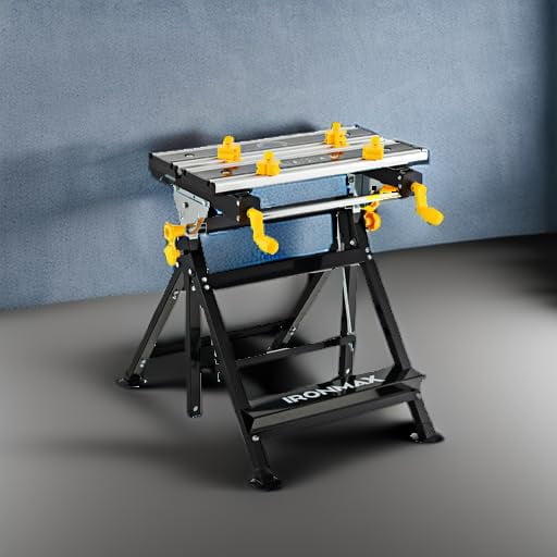 IRONMAX Portable Workbench, Folding Work Table with 7-Level Height ...