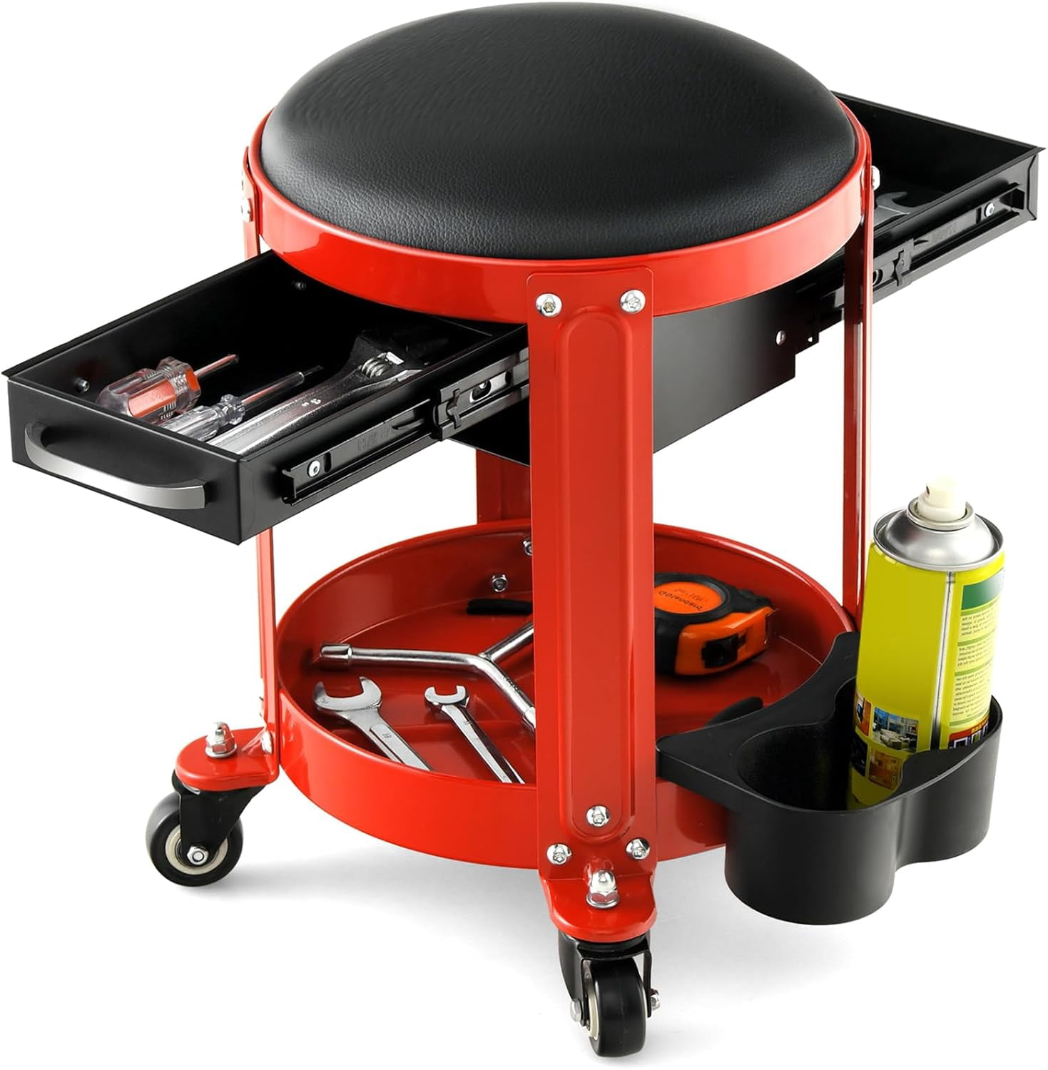 IRONMAX Rolling Mechanic Stool with 2 Storage Drawers, 330Lbs Capacity ...