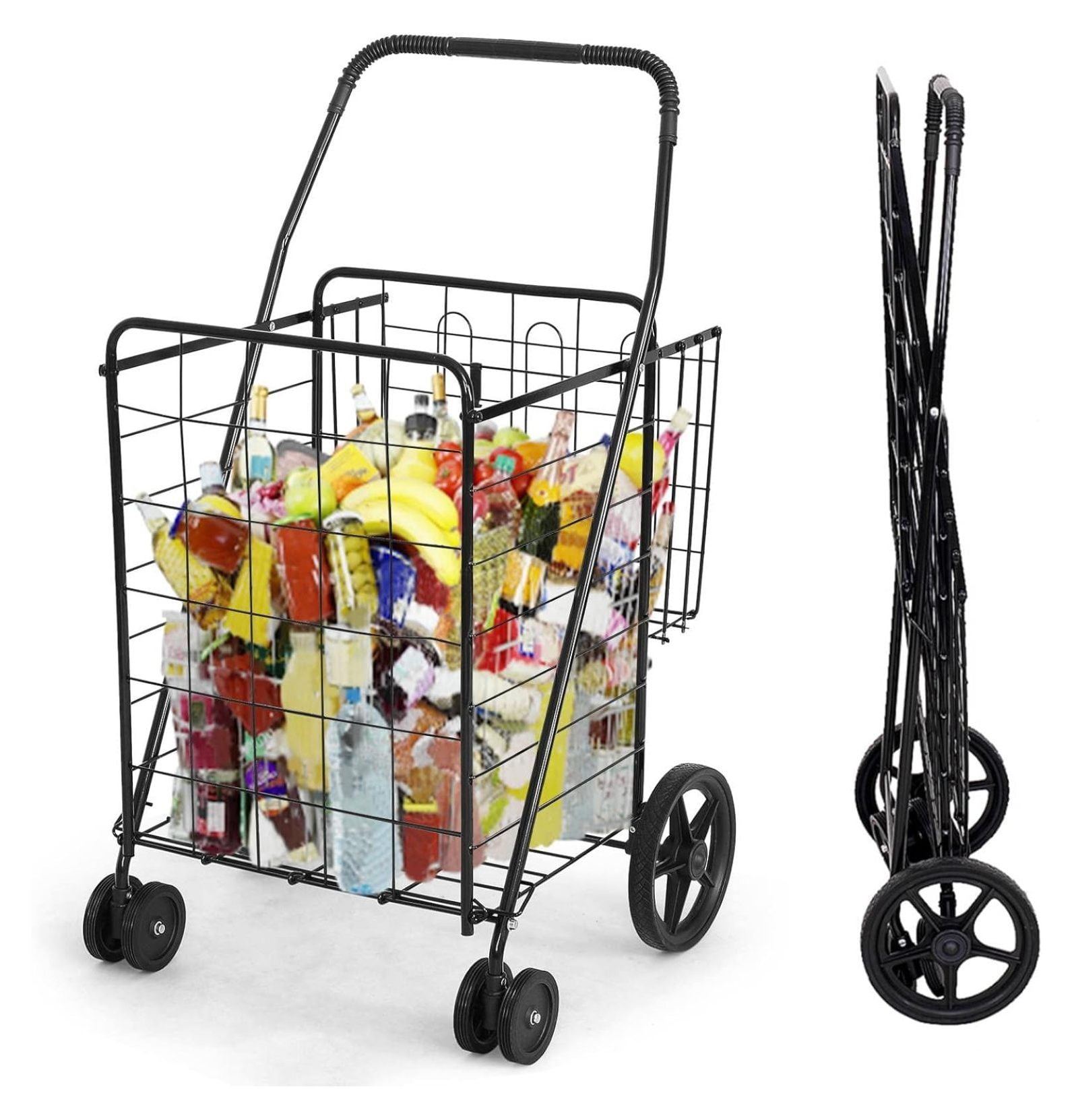 IRONMAX Shopping Cart with Wheels, Foldable Utility Metal Carts with ...