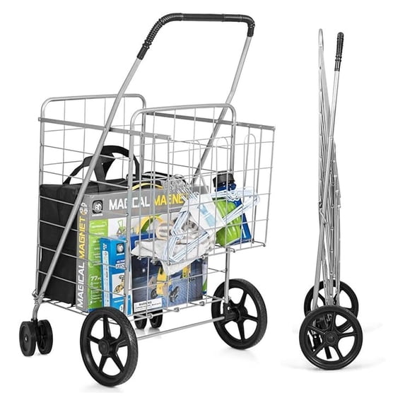 IRONMAX Shopping Cart with Wheels, Foldable Utility Metal Carts with ...