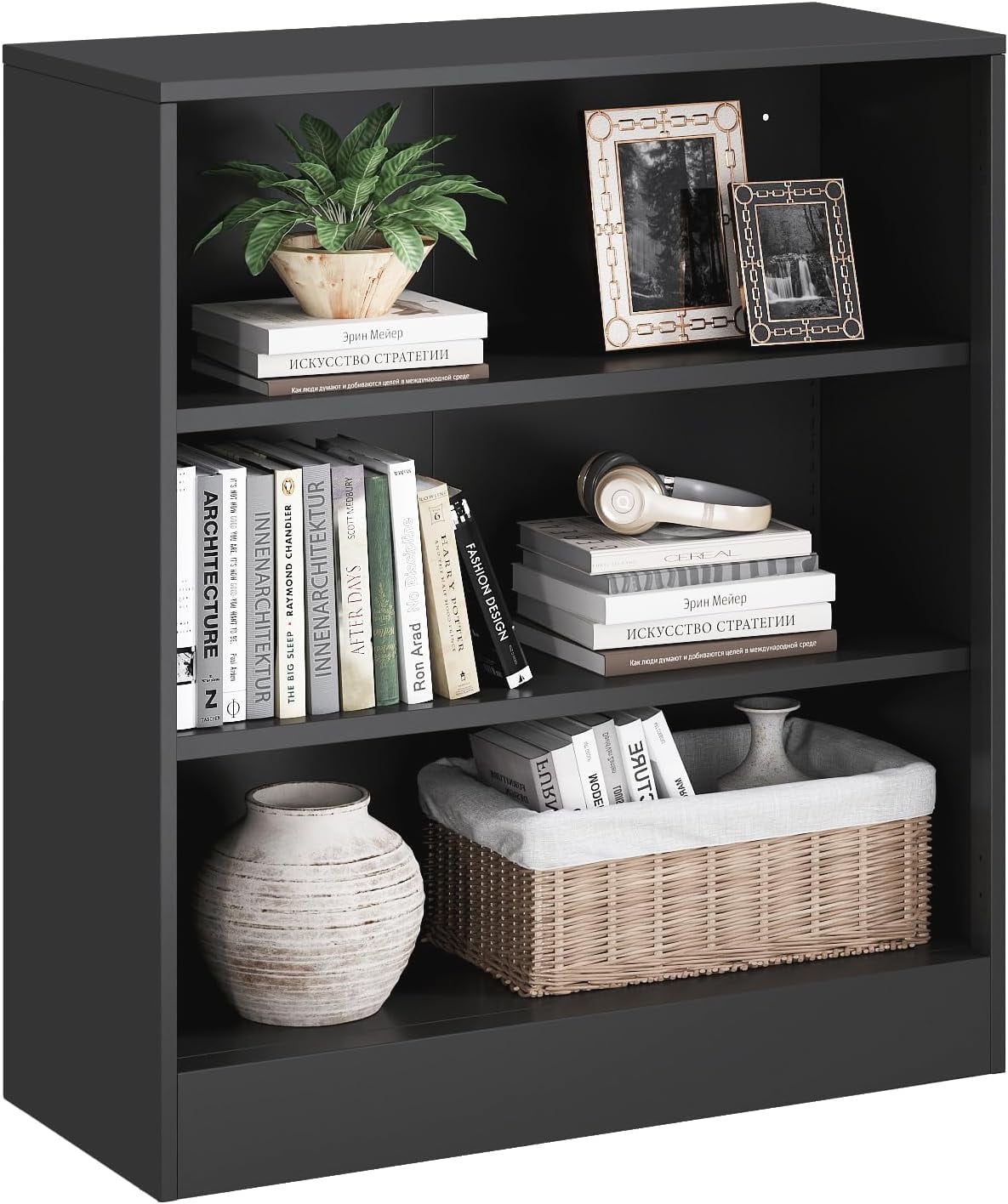 IRONMIX Black Short Bookshelf for Classroom, 3-Tier Metal Bookshcase ...