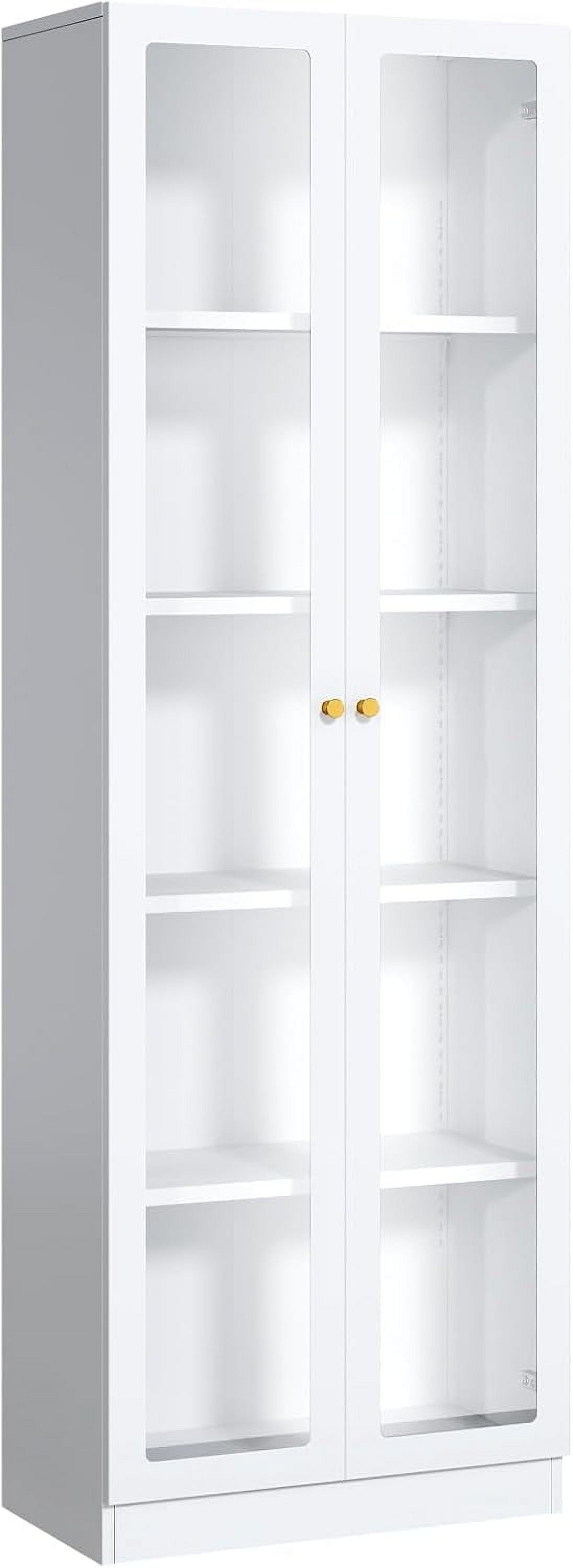 IRONMIX White Bookcase with Doors and Shelves, 5-Tier Tall Bookshelf ...