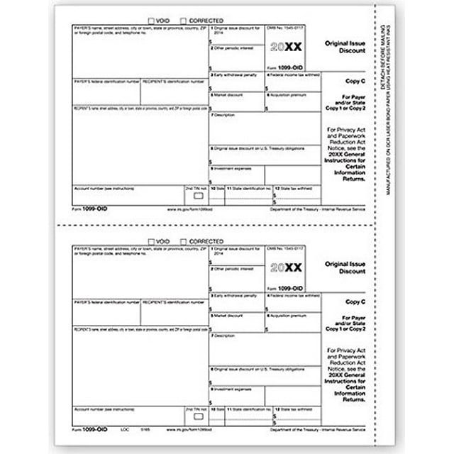 IRS Approved 1099-OID State Copy C Tax Form, 100 Recipients - Walmart.com