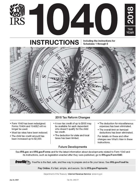 IRS Form 1040 Instructions - Tax year 2018 (Form 1040 included ...
