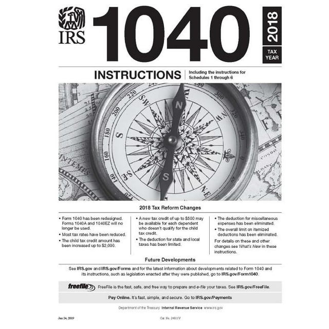 IRS Form 1040 Instructions - Tax year 2018 (Form 1040 included ...