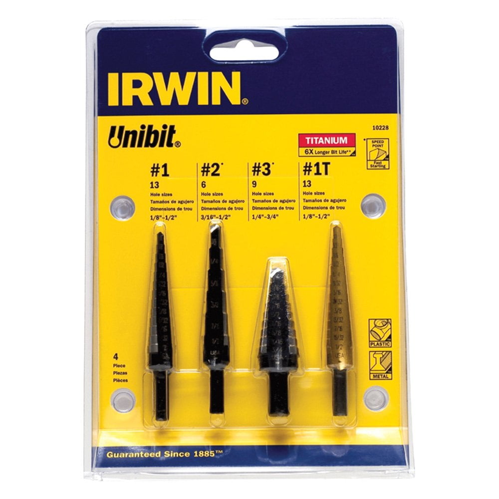 IRWIN 10228 - 4-Piece Unibit HSS/TiN Step Drill Bit - Walmart.com