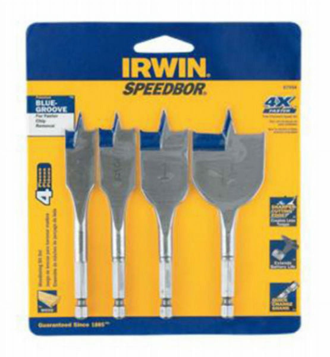IRWIN SpeedBor Blue Groove Short Length Spade Bit Set, 4 Pieces ...