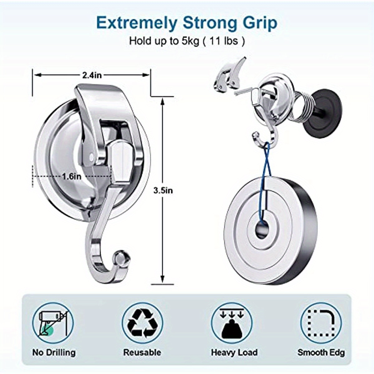 IRomic 2-Pack Heavy Duty Vacuum Suction Cup Hooks - Bathroom/Restroom ...