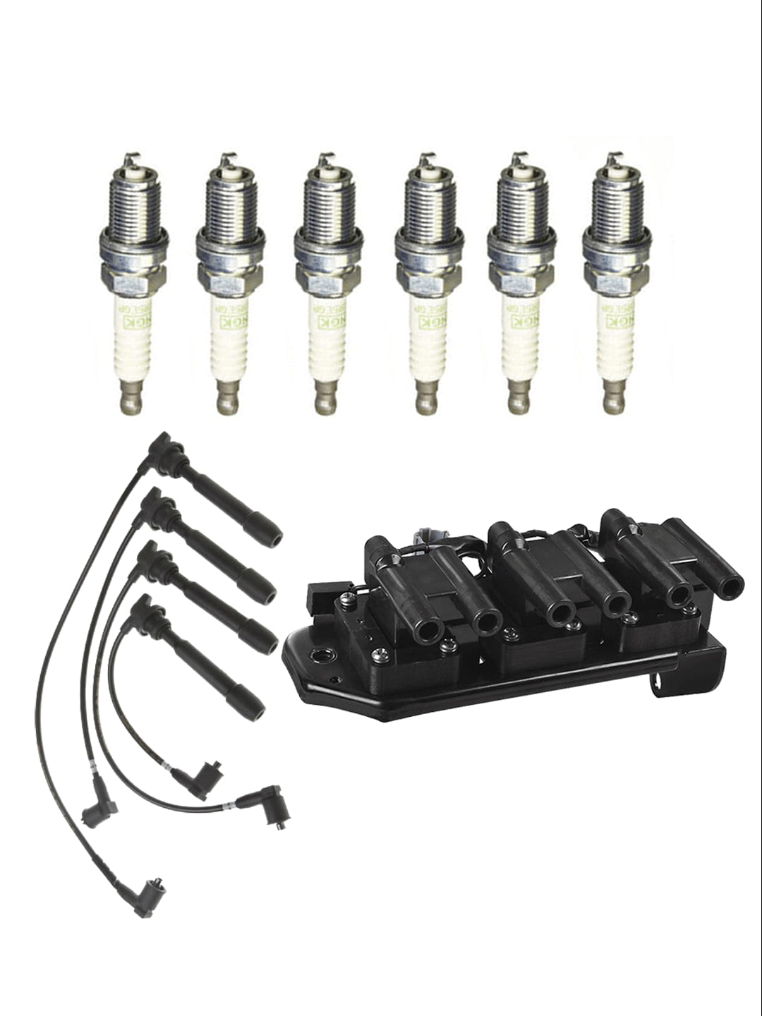 ISA Ignition Coil, 6 NGK Spark Plugs and Wireset Compatible with 2002 ...