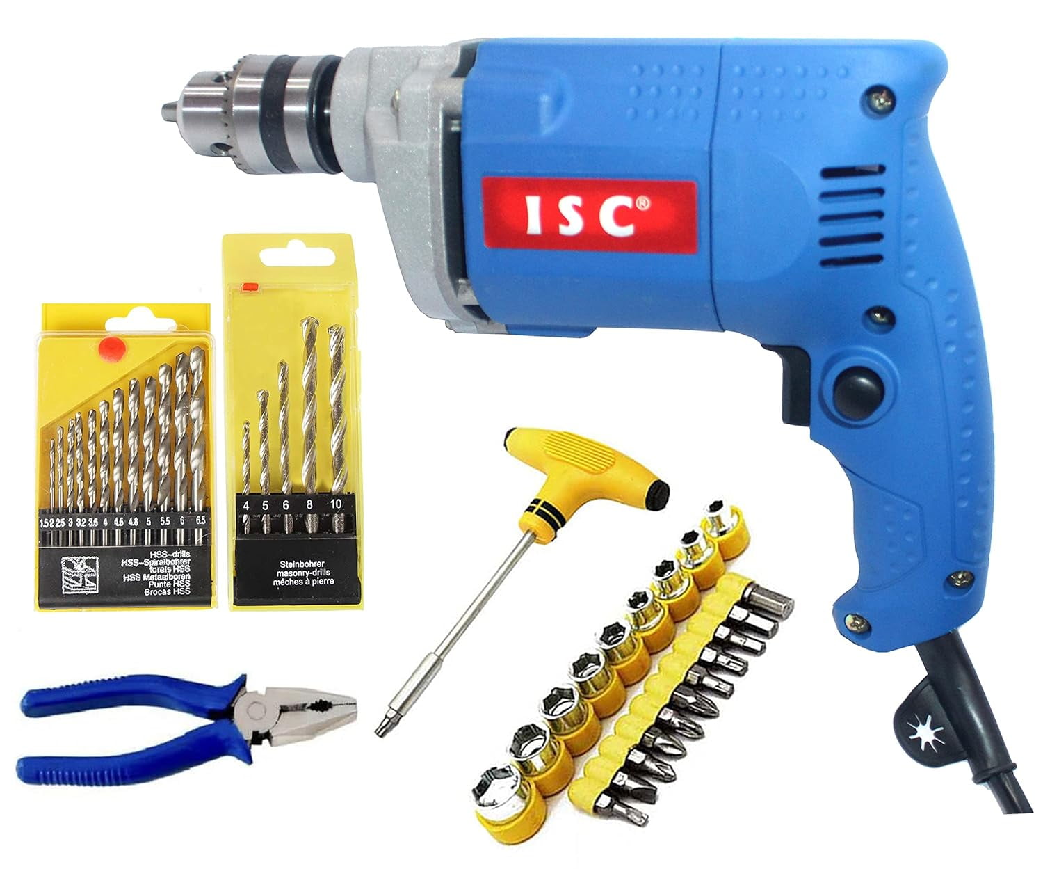 ISC Mass Pro Electric Blue Drill Machine Combo TBar Socket Set With ...