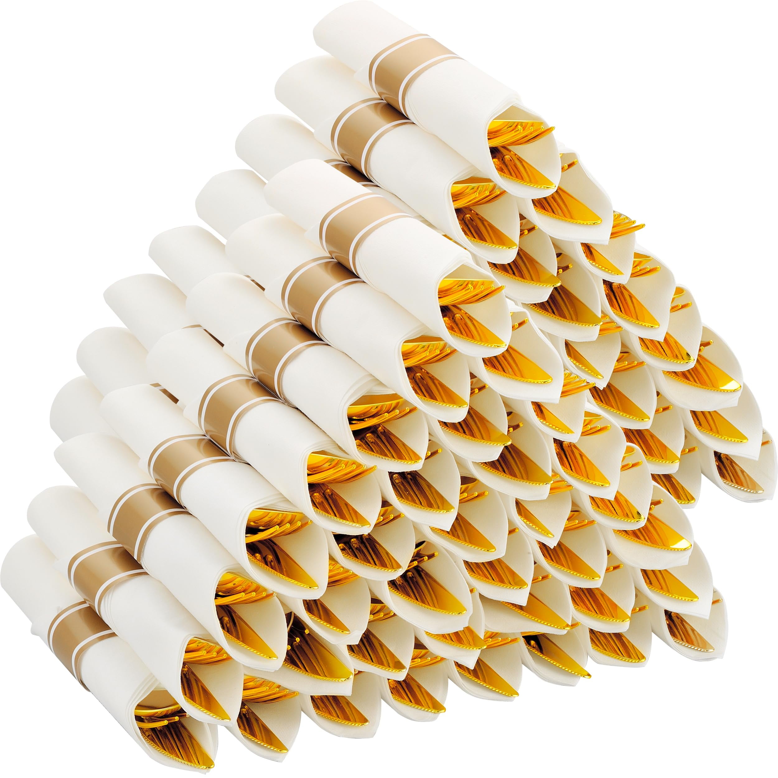 ISFANGCO 100 Pack Pre Rolled Gold Plastic Silverware Set with Napkins ...