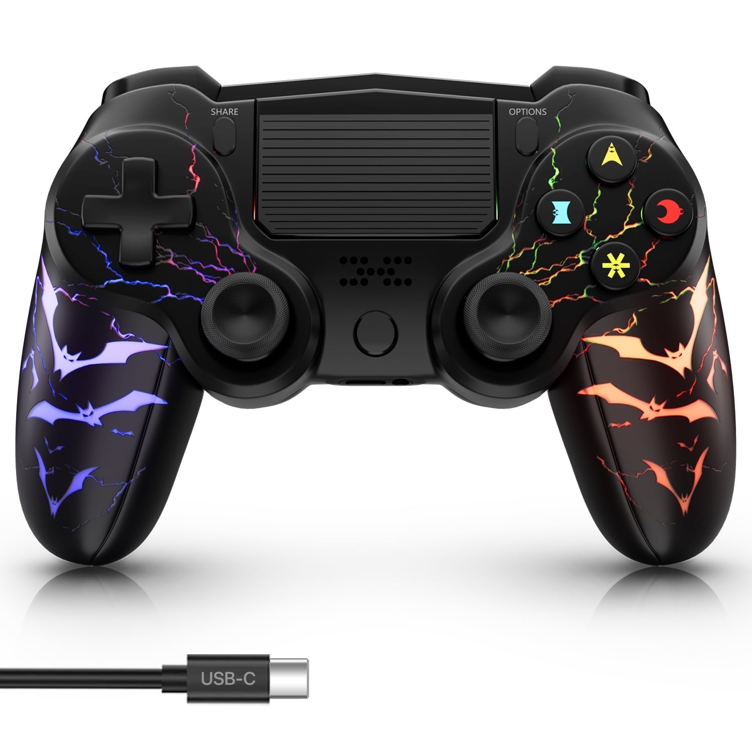 ISHAKO Wireless Controller Compatible with P4/PC, with RGB Luminous, Dual Vibration, 6-Axis ...