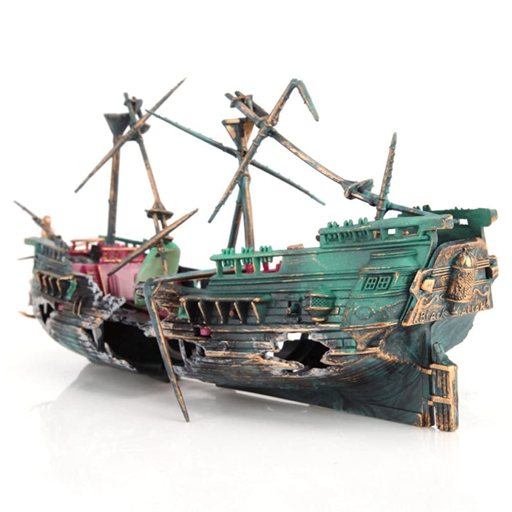 ishantech Sunken Pirate Ship Aquarium Decoration, Simulated Fish Tank ...