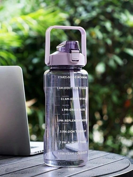 ISIRONA Transparent Motivational Water Bottles with Time Marker Gym Big Water Bottle with Straw ...