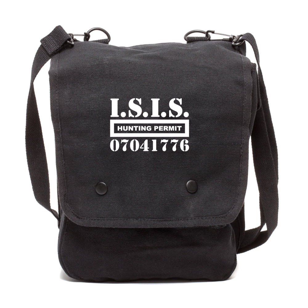 ISIS Hunting Permit Canvas Crossbody Travel Map Bag Case in Black ...