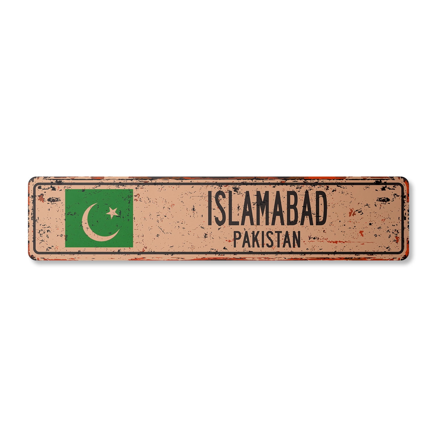ISLAMABAD PAKISTAN Vintage Plastic Street Sign Pakistani flag city ...