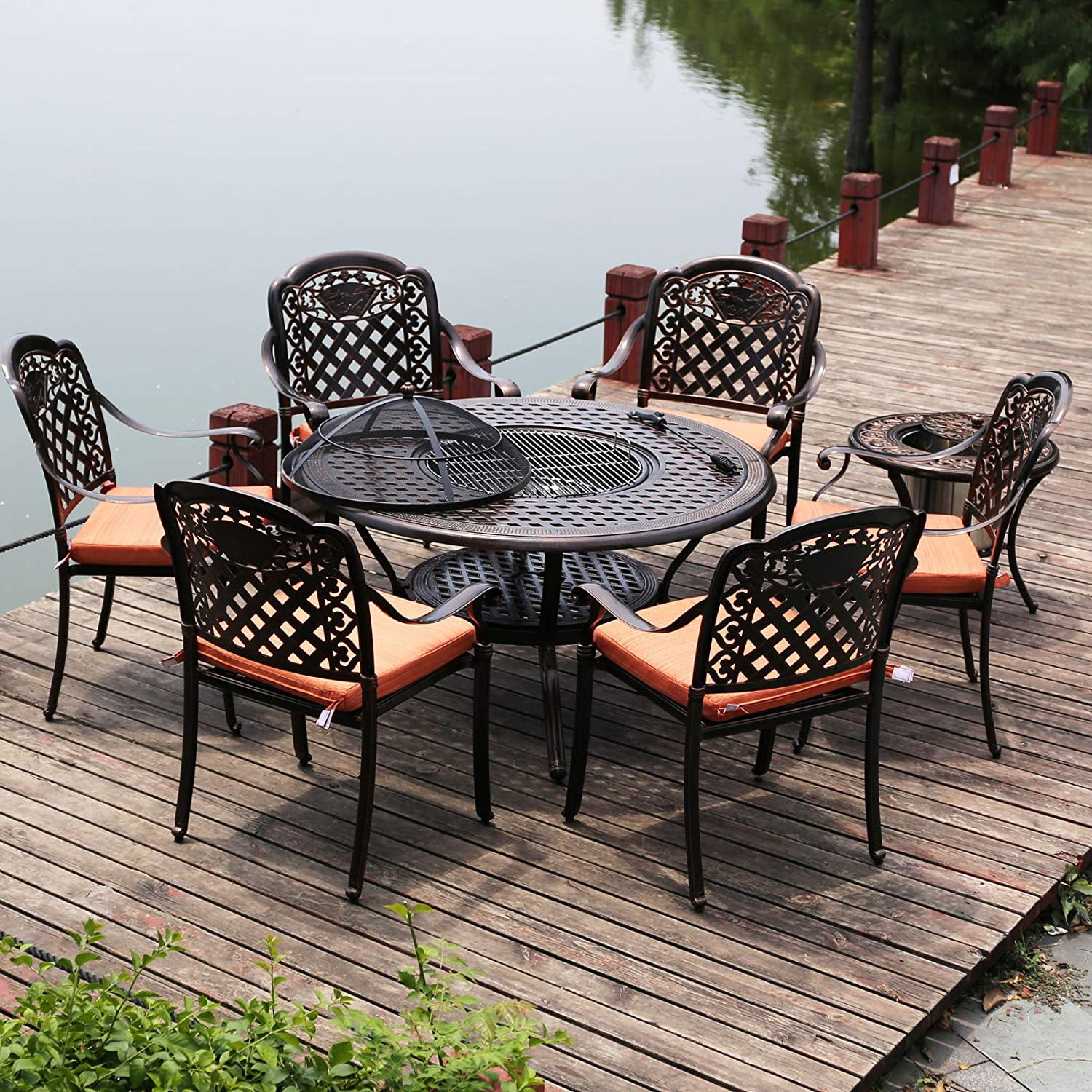 ISLAND GALE® PATIO OUTDOOR CAST ALUMINUM BBQ DINING SET W/ICE BUCKET ...