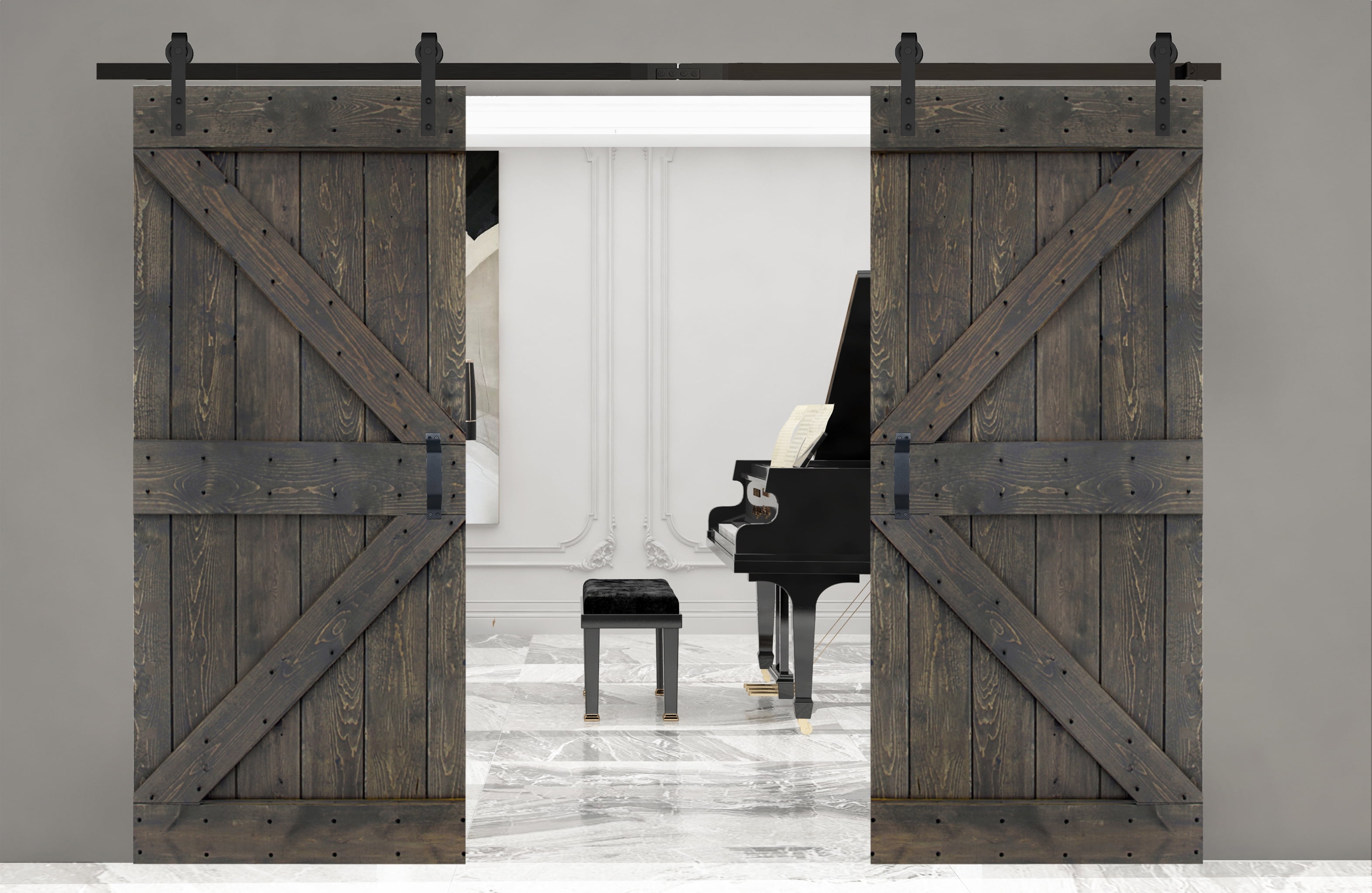 IsLife 72x84in K Style Solid Wood Sliding Barn Door with Installation ...