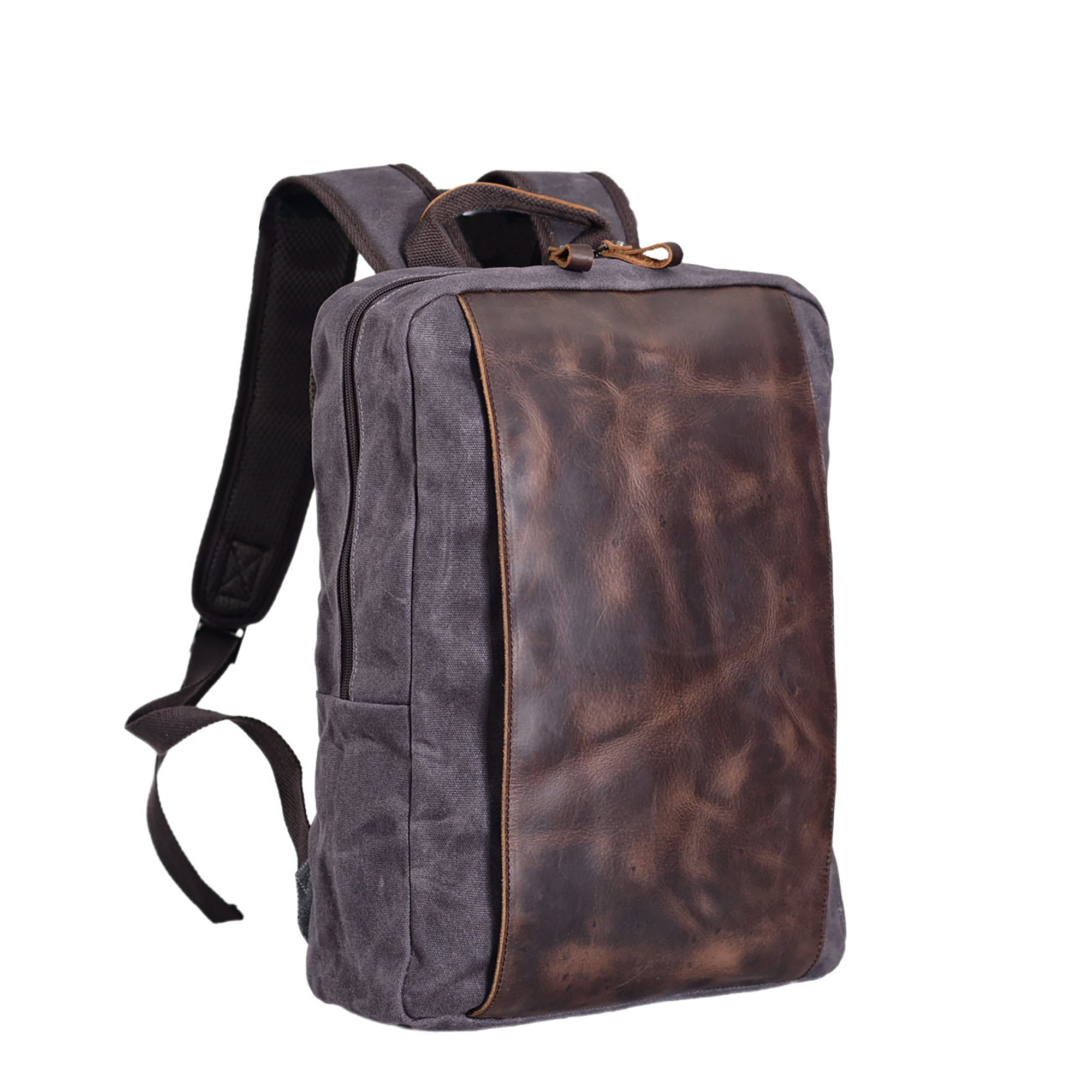 ISMART Waterproof Waxed Canvas & Genuine Leather Outdoor Backpack - 16 ...