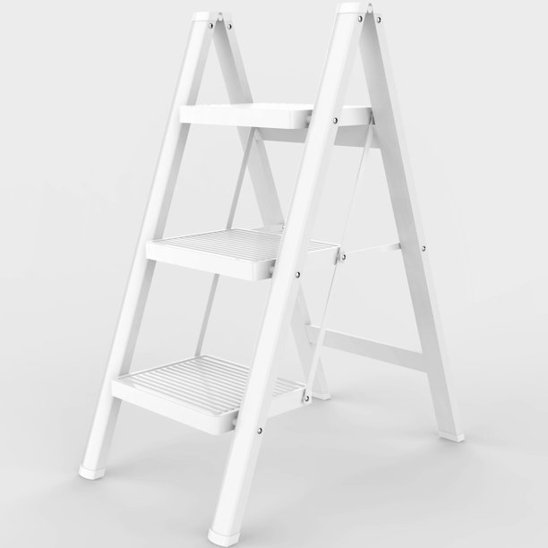 ISOP 3 Step Ladder White | Folding Standing Ladder | Wide Anti-Slip ...