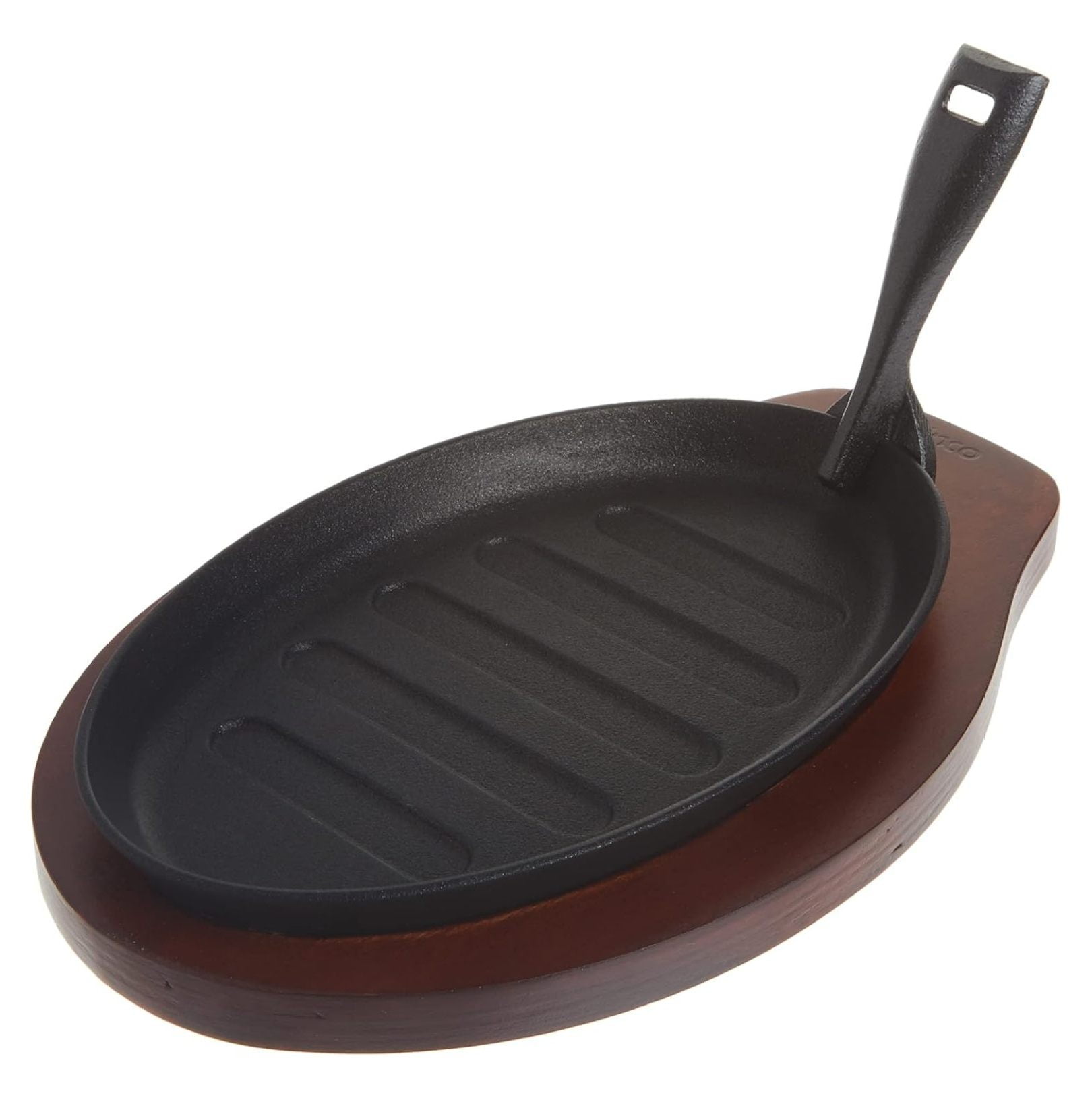ISP-3 Cast Iron Steak Platter with Wood Underline and Gripper,Black ...