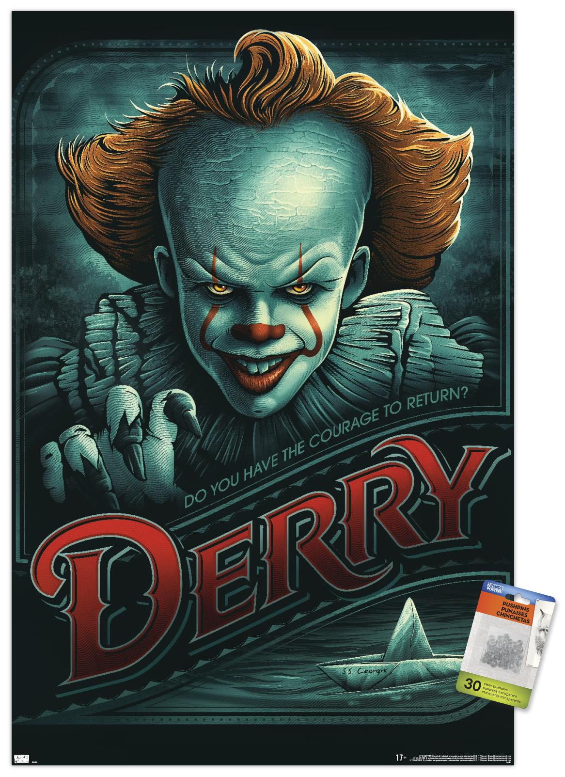 IT - Pennywise Derry Wall Poster with Push Pins, 22.375" x 34 ...