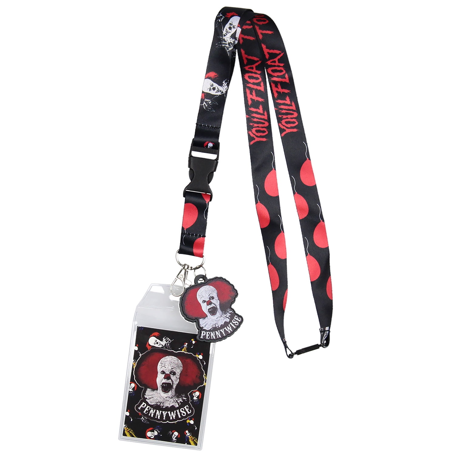 IT The Movie Pennywise ID Lanyard Badge Holder With And 2" Rubber Charm ...