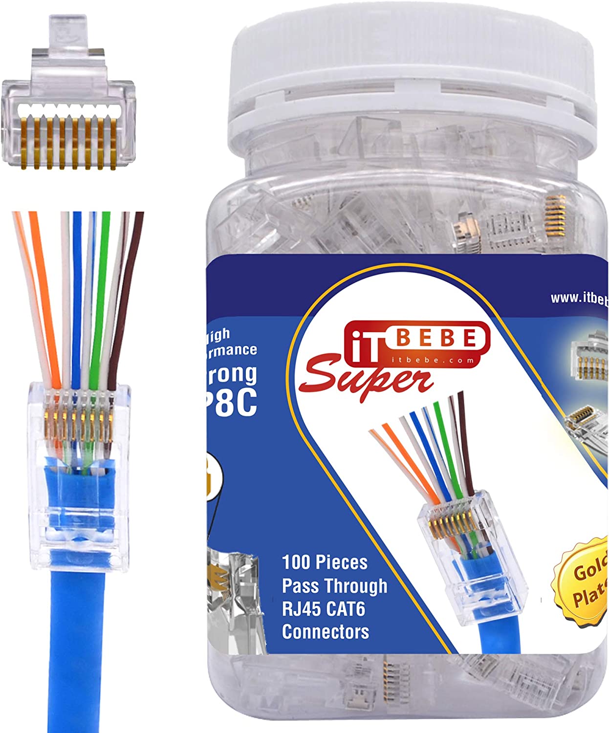 ITBEBE 100-Pack RJ45 Cat6 Pass Through Connectors – High Performance ...