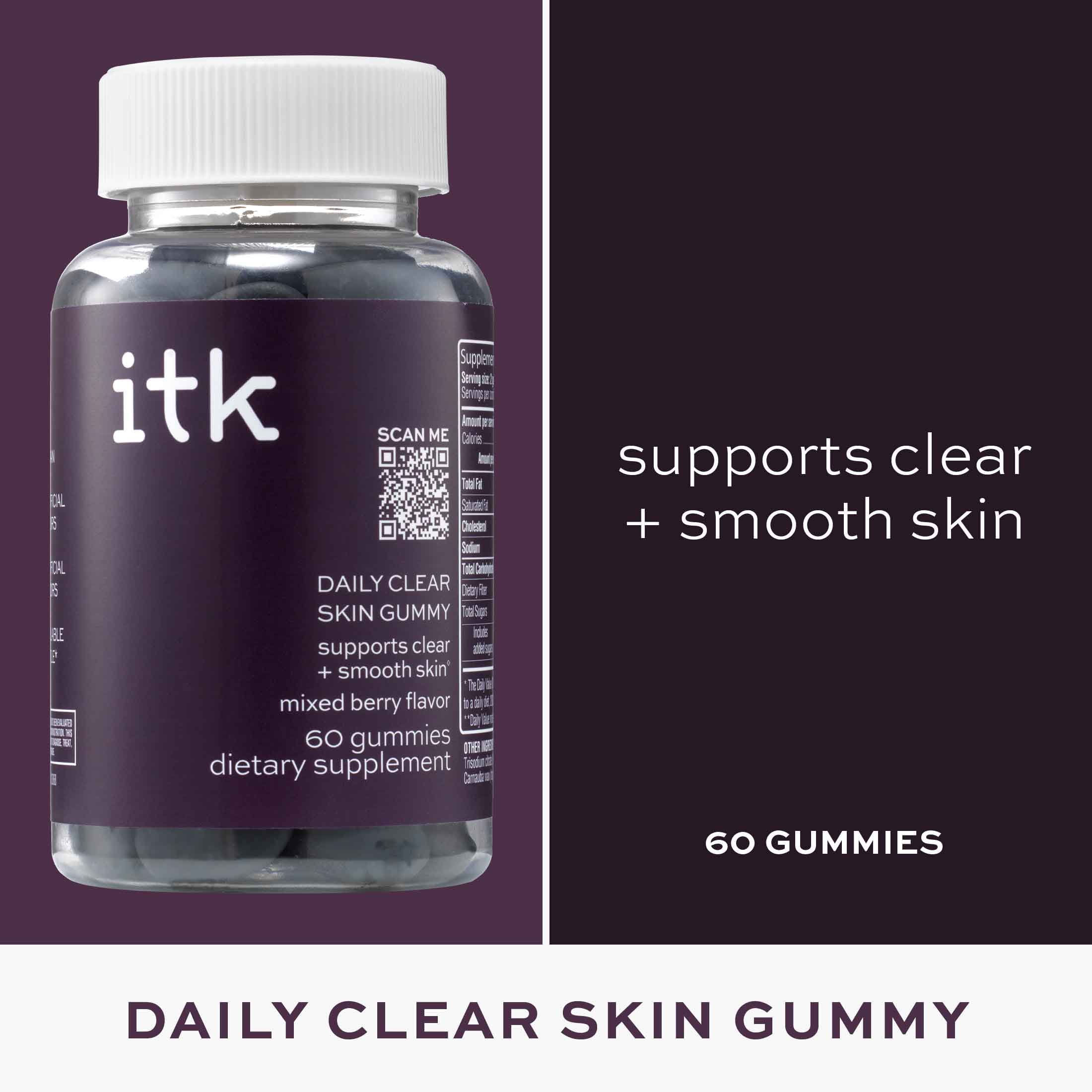 ITK Daily Clear Skin Supplement with Probiotics + Zinc | Mixed Berry ...