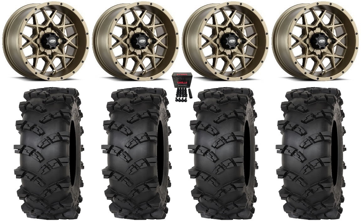 ITP Hurricane 14" Wheels Bronze 28" Outlaw M/T Tires Honda Rincon ...
