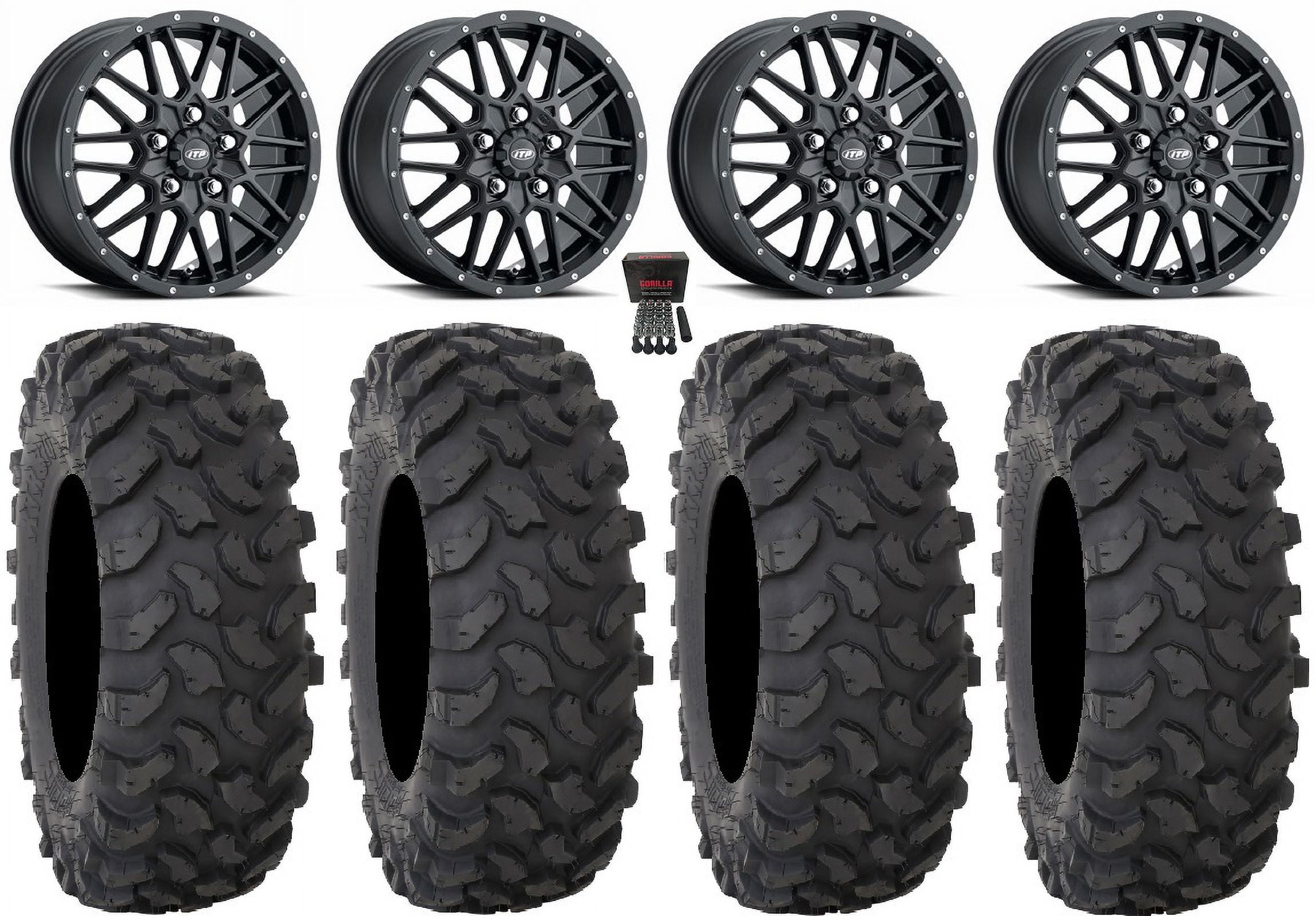 ITP Hurricane 15" Wheels Black 33" XTR370 Tires Polaris RZR Turbo R ...